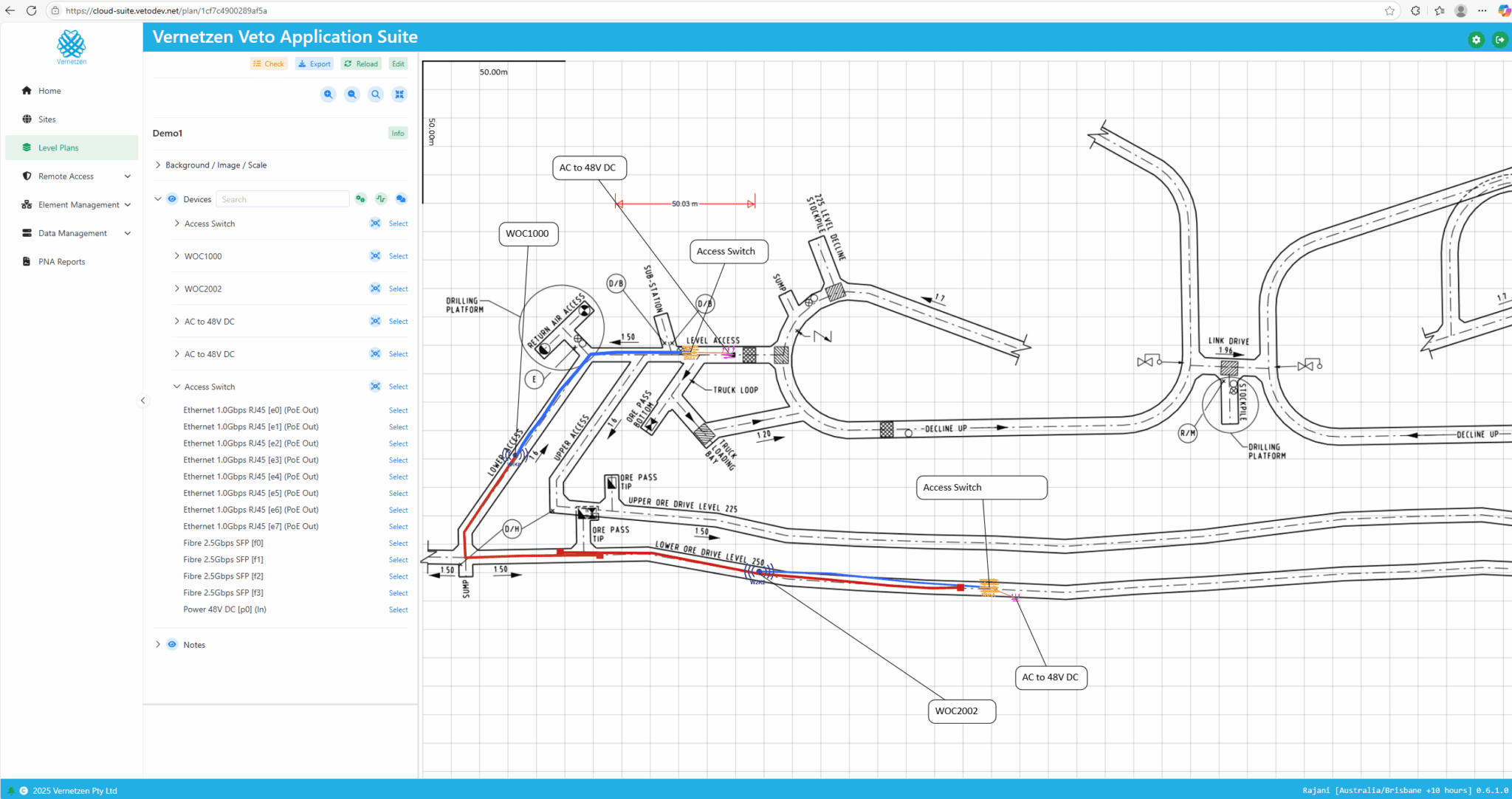 Purpose-Built Veto Network Planner for Mines and Tunnels